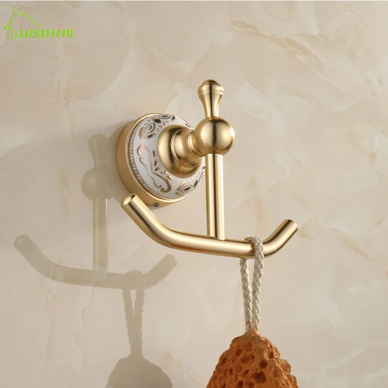 Classic Brass Gold Brushed Bathroom Robe Hooks Aluminumandceramic Bathroom Accessories Towel Hooks