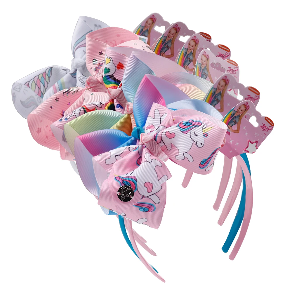 Jojo Siwa Rainbow Printed Ribbon Hair Bows Hairband For Girls Boutique ...