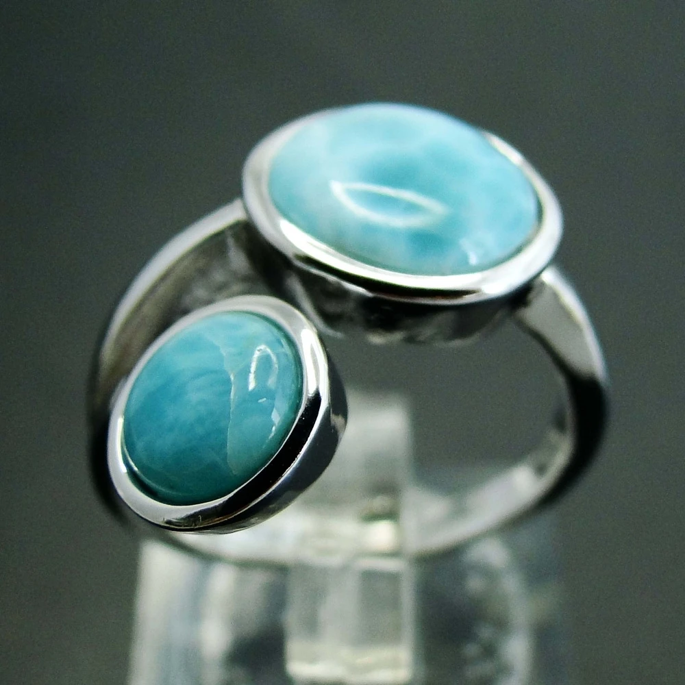 Natural Larimar Rings Antique Designs Round Larimar 925 Sterling Silver ...
