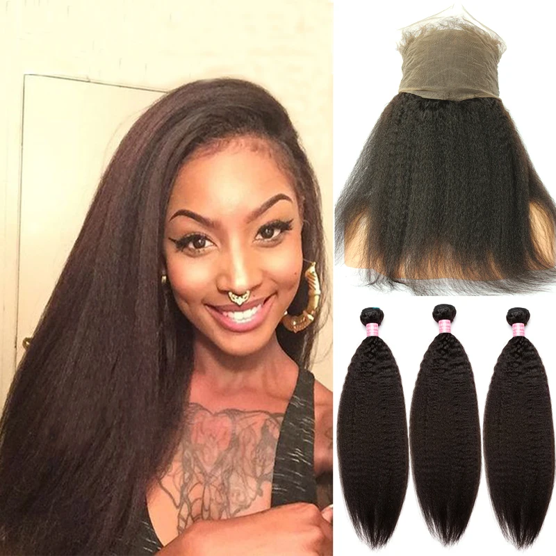 Brazilian Kinky Straight 360 Lace Frontal With Bundles 7a Brazilian