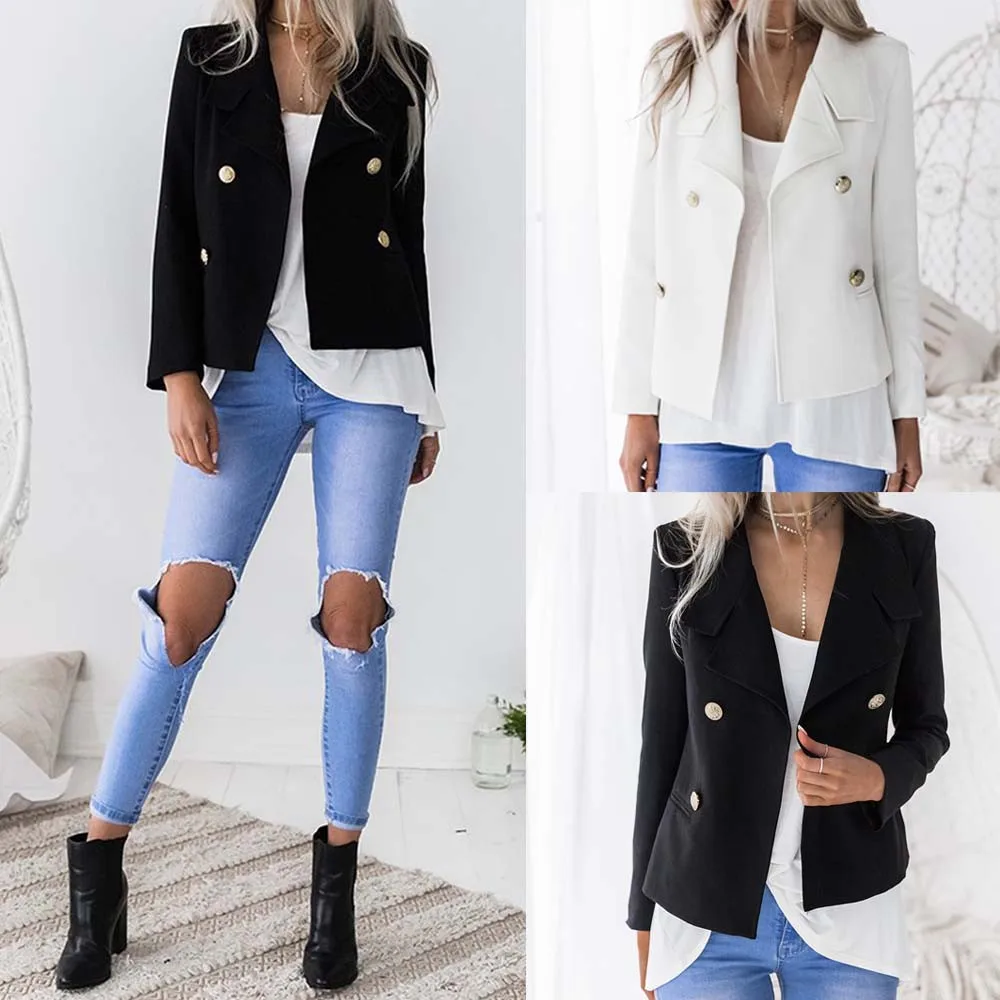 Женский пиджак, блейзер, однотонный пиджак, длинный рукав, Блейзер ...