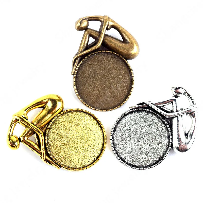 10pcs Fitting 25mm Round Cameo Cabochon Base Setting Brooch Back with ...
