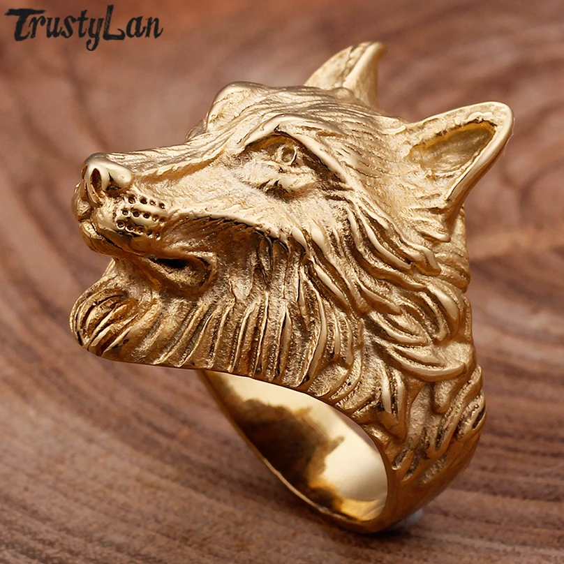 Punk Rock Animal Jewelry Male Luxury Gold Plated Stainless Steel Men's ...
