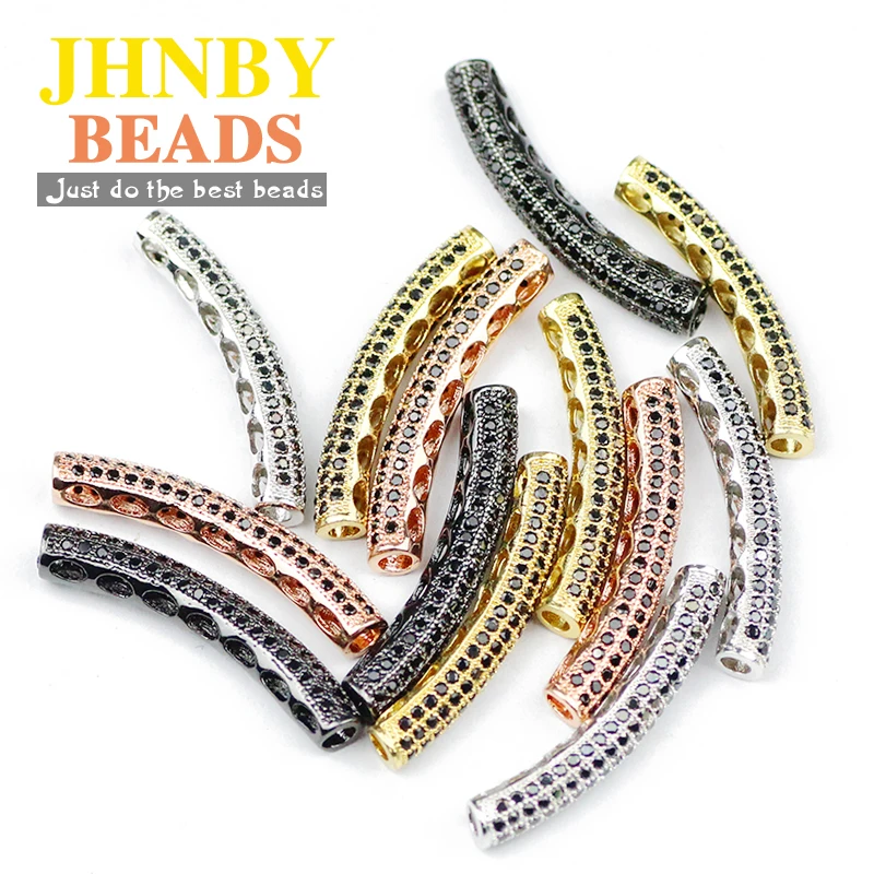 JHNBY Black Zircon Long bending tube Copper Spacer bead 30mm Cylinder ...