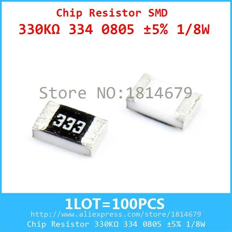 1LOT=100PCS Chip Resistor 330Kohm 334 0805 5% 1/8W 330000ohm 0.125W ...