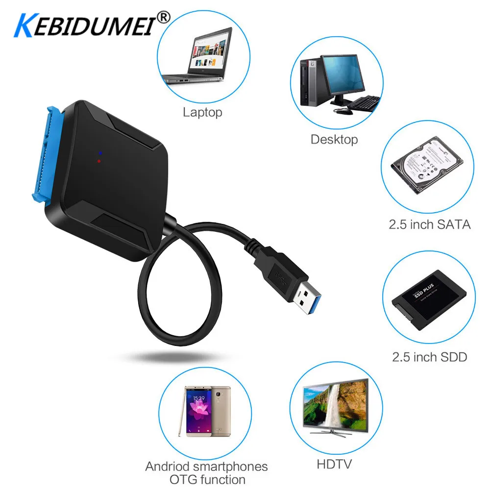 Kebidumei USB 3.0 SATA 하드 드라이브 변환기 22 핀 USB 3.0 SATA 케이블, 2.5 인치 3.5 인치 ...