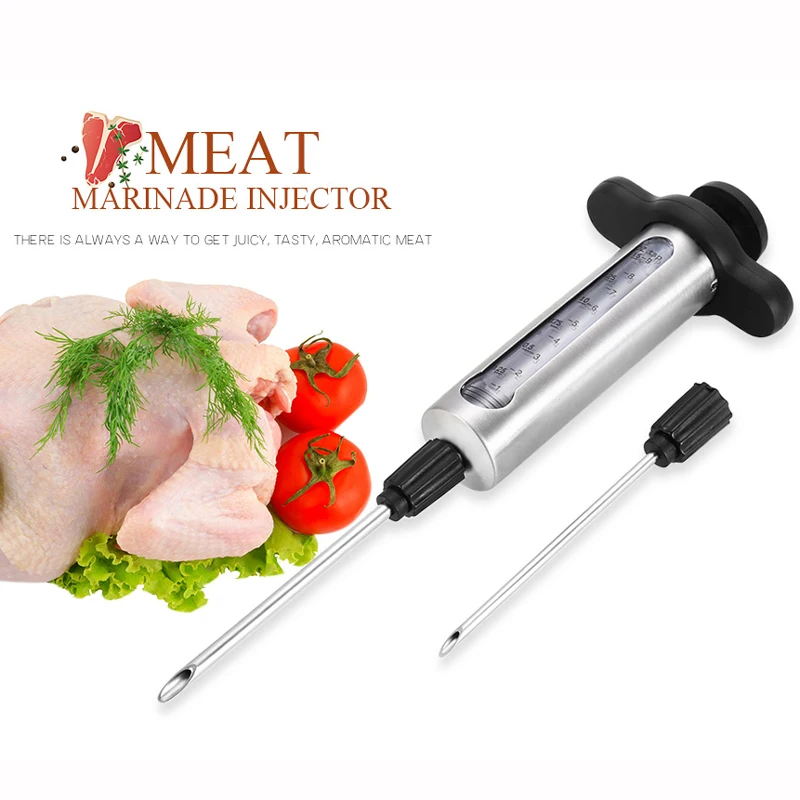 2 agujas Premium BBQ inyector de adobo para carne DIY jeringa de carne ...
