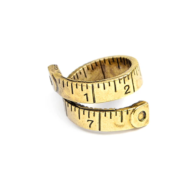 Gold Silver Measure Ruler Twisted Ring For Women Men Fashion Adjustable ...