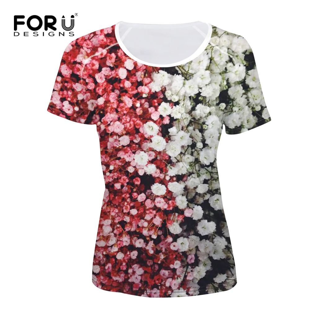 FORUDESIGNS Pretty T Shirt Beautiful Women Flower Basic Tee Tops Slim ...