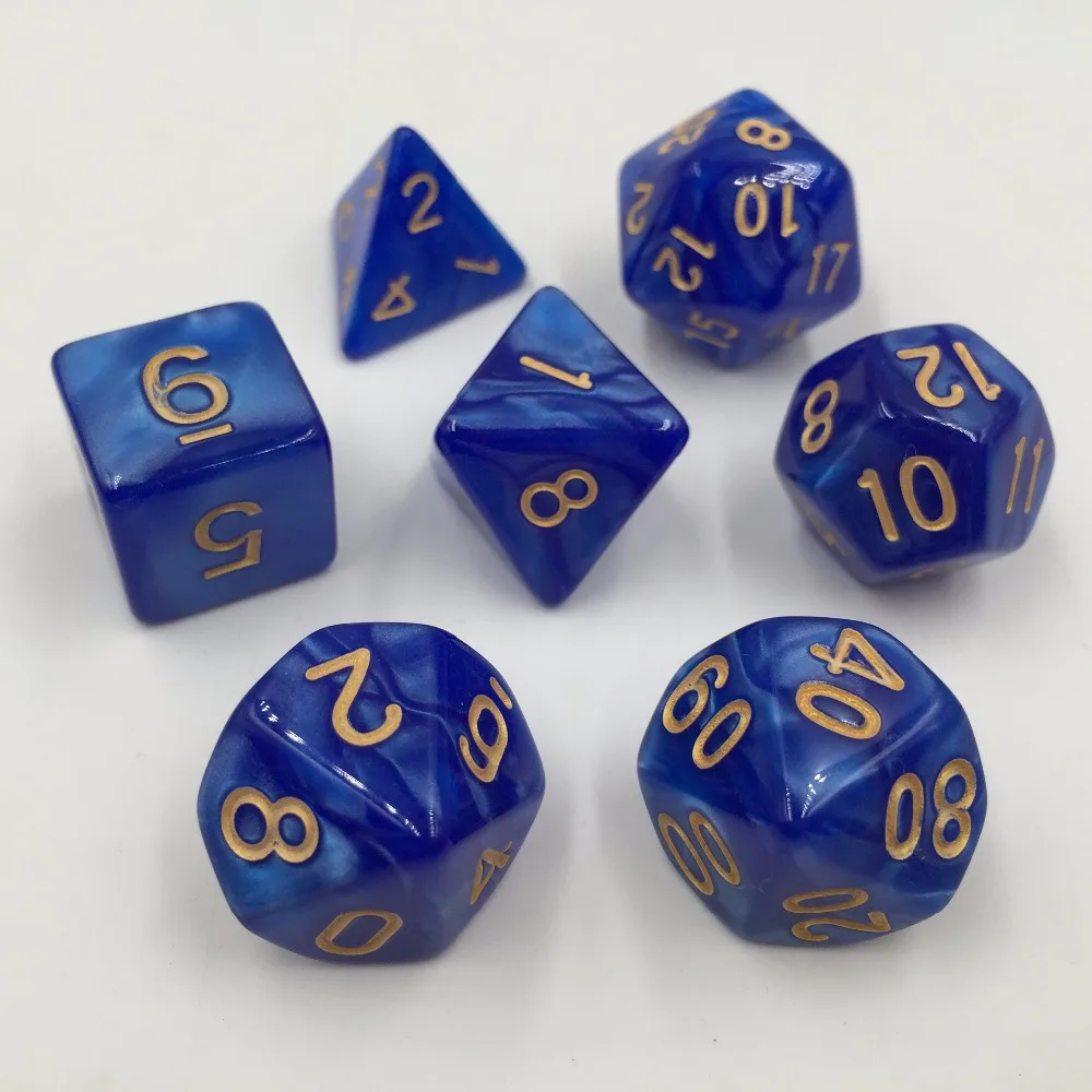 Rollooo Dice Marble Blue with Gold Numbers D4 D6 D8 D10 D% D12 D20 7 ...