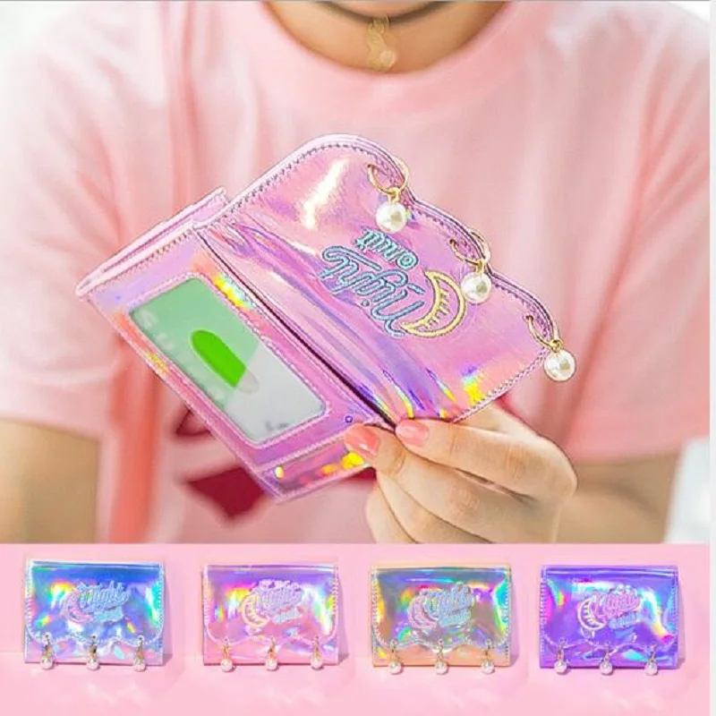 Pearl Wallet Short Wallet Hologram Pu Moon Embroidery Female Zipper ...