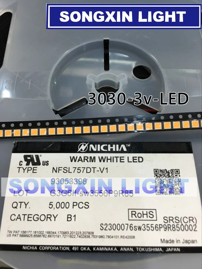 100pcs-NICHIA-SMD-LED-3030-3000K-Warm-white-1W-240MA-NFSL757DT-V1 ...