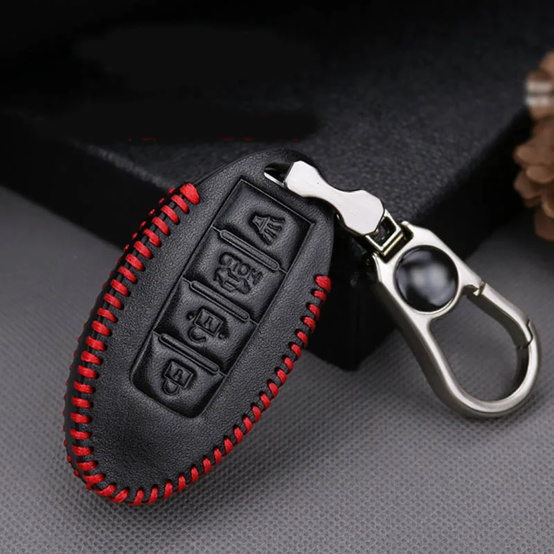 4 Button Genuine PU Leather Remote Key Bag Case Fob Holder Chain For ...