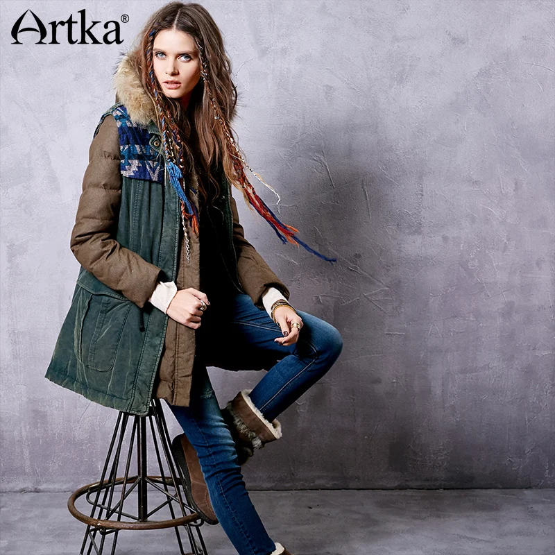 ARTKA Winter Parka Female Two Piece Jacket Drawstring Waist Down Coat ...