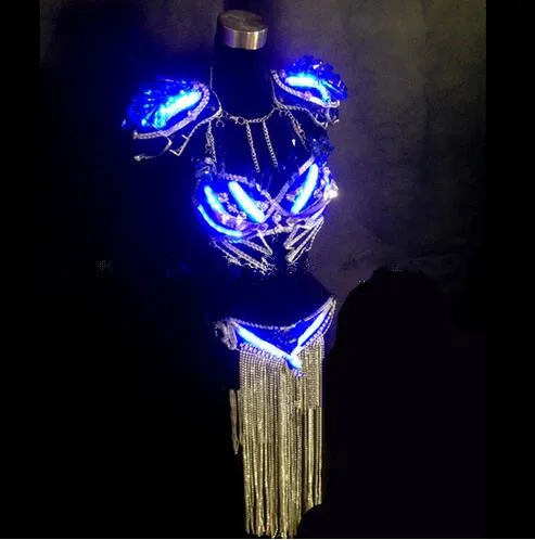 LED Luminous Light Emitting Shoulder Bra And Waistband Sexy Women Suit ...
