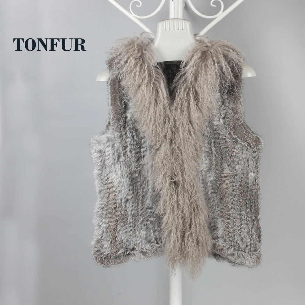 Fashion Women Real Rabbit Fur Vest Natural Knitted Rabbit Fur Gelit ...