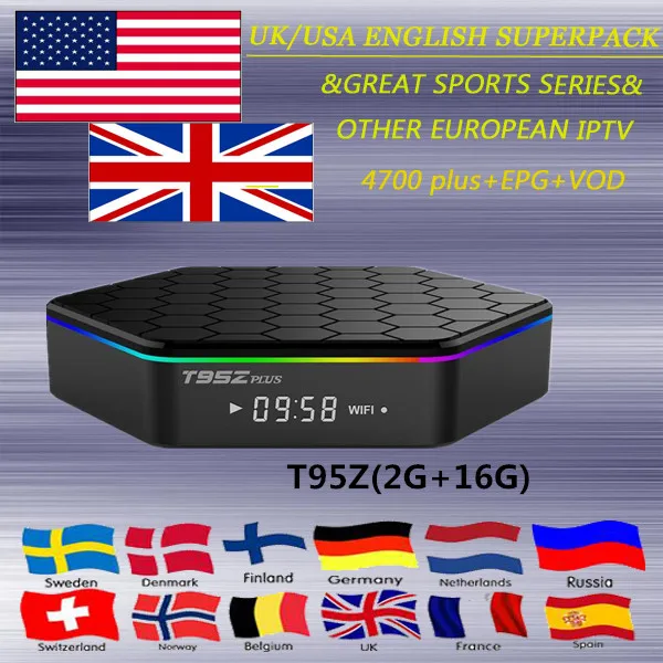 Boom iptv T95ZPlus2G + 16G Europa Android 7,1 árabe Francés Reino Unido ...
