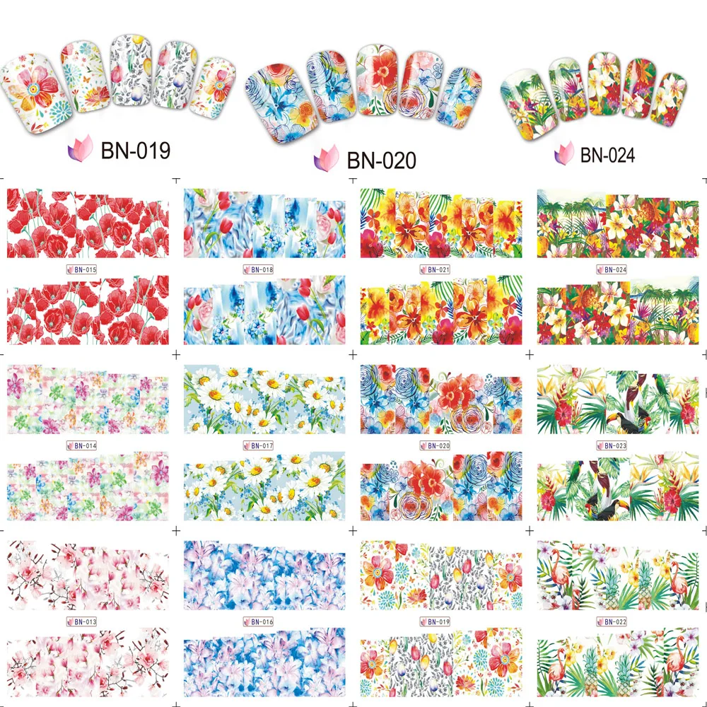 12 Designs Set Flower Stickers Nail Art Water Transfers Decals Wraps 12