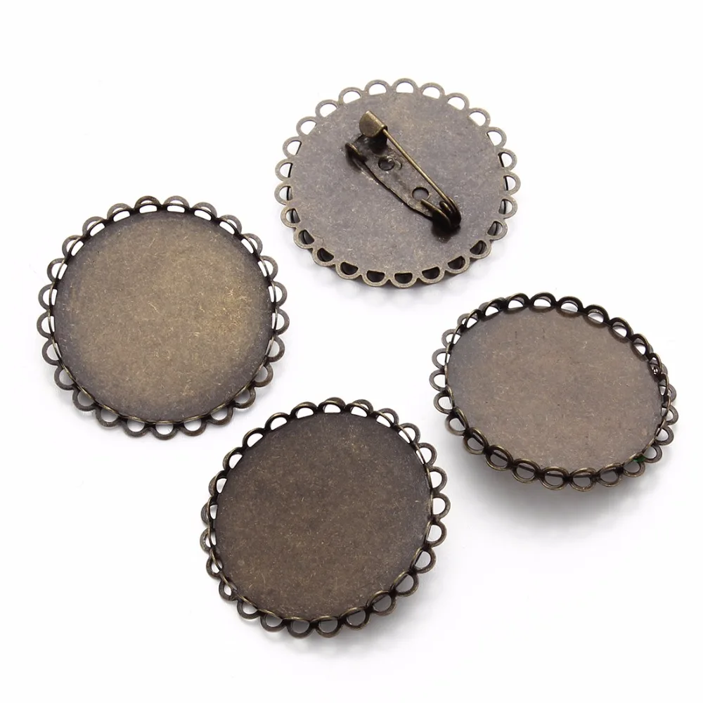 5pcs/lot 30mm Brooch Pins Cameo Cabochon Base Setting Blanks Bezel ...