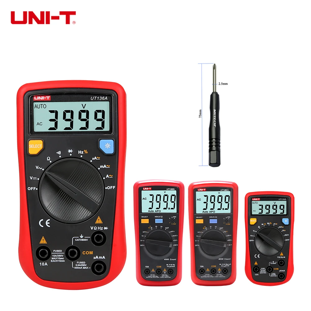 UNI-T UT136A UT136B+ UT136C+ UT136D Digital Multimeter Auto Range AC DC Volt Current Resistance ...