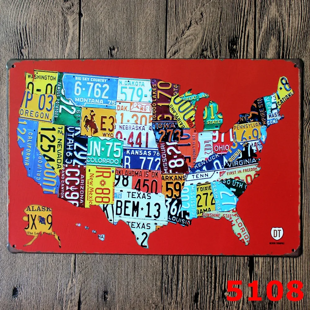 RED COLOR AMERICAN MAP Printing Metal Wall Sticker IRON Plaque PUB Wall ...