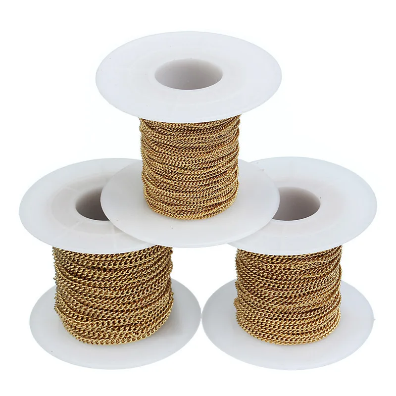 10yards/roll 1.5mm 2mm 2.2mm Stainless Steel Metal Open Link Chain Gold ...