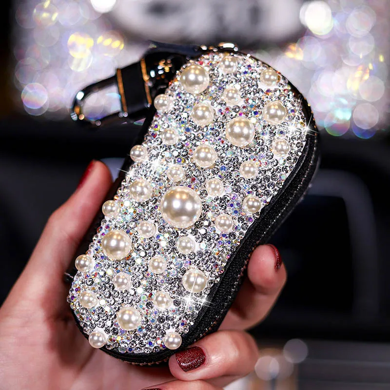 2019 Pearl Crystal Car Key Case For Women Genuine Leather Key Wallets ...