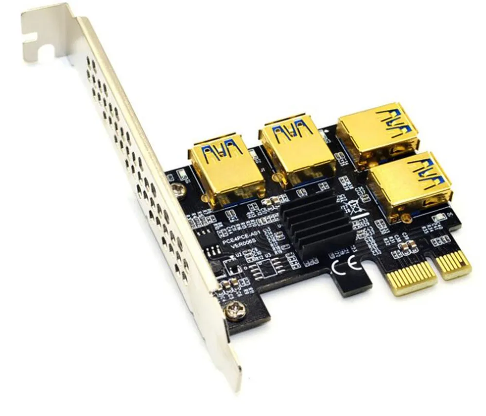 PCIE PCI E PCI Express Riser Card 1x to 16x 1 to 4 USB 3.0 Slot ...