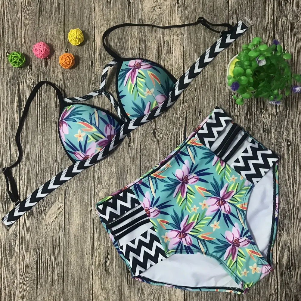 2017 Summer Push Up Padded Bikini High Waist Swimsuit Swimwear Women