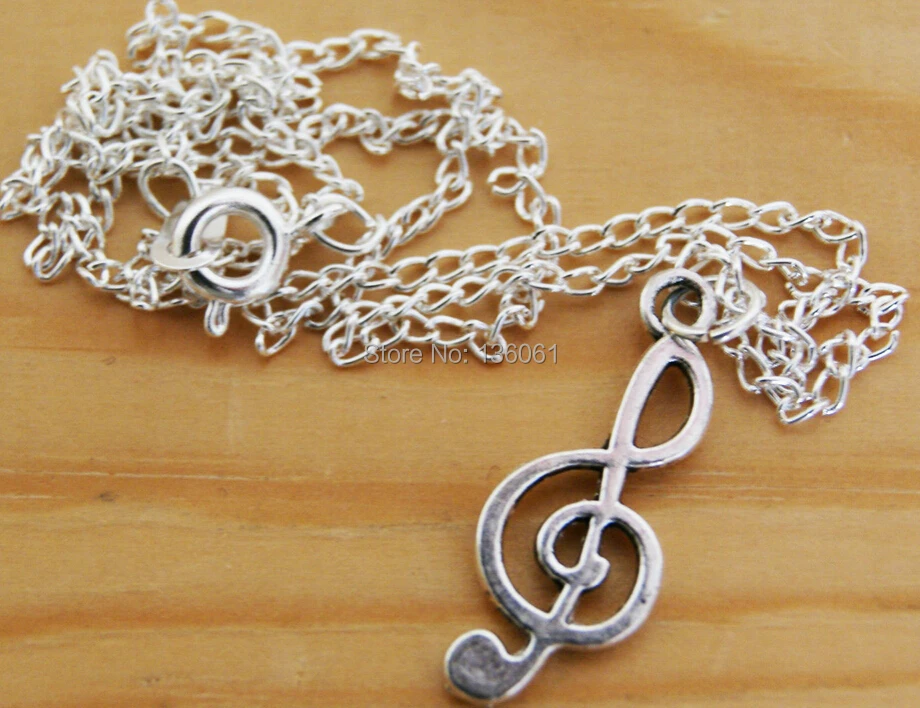 Vintage Silver Music Note Treble Clef Necklace Alloy Charms Chain ...