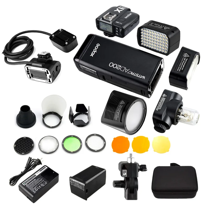Godox Flash de bolsillo 2,4G TTL HSS AD200 + 4 cabezales de luz (H200R ...