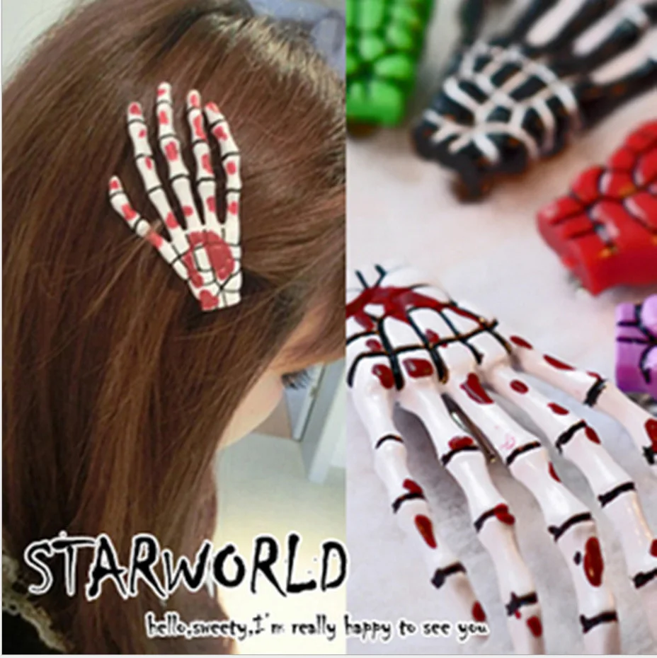 Euramerican style skeleton hand bone Hair clips,ghost claw Side clip ...