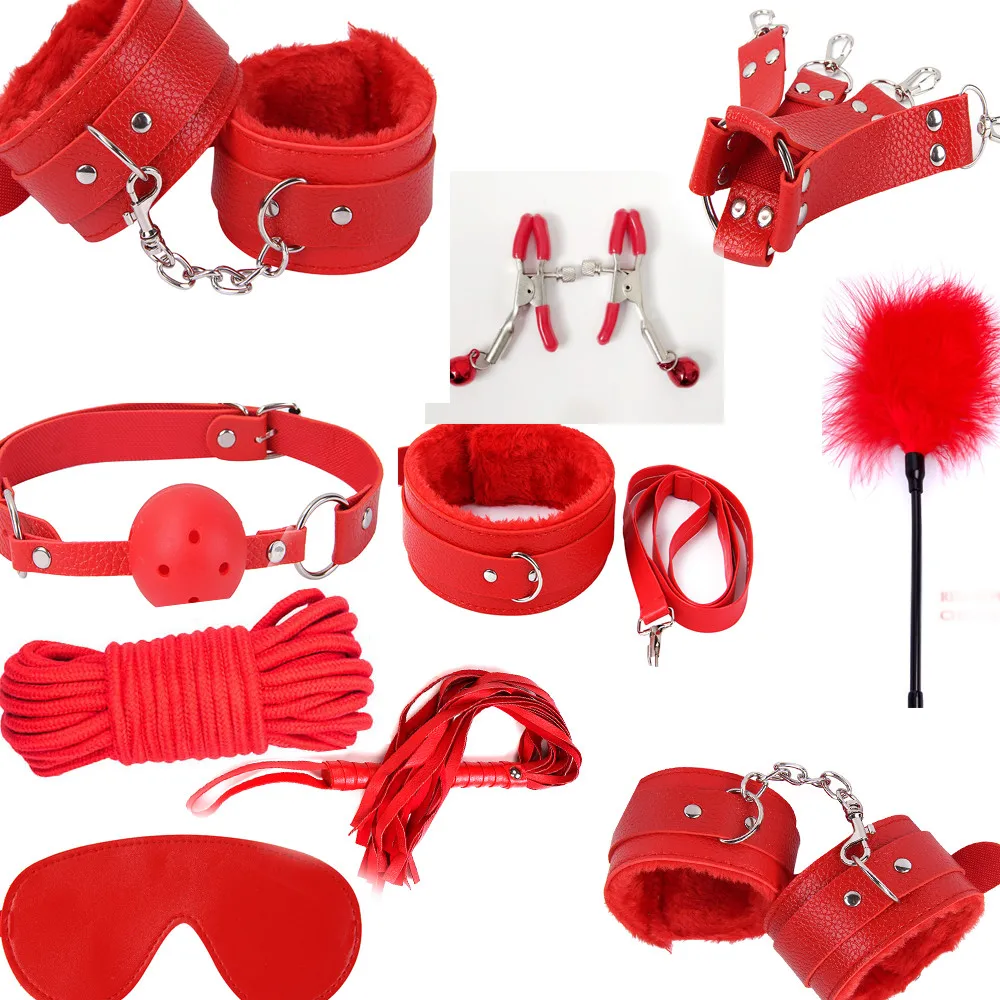 10 Pieces Set Bondage Set Bdsm Sex Binding Set Hand Rubbing Foot Whip Rope Eye Mask Fun Couple