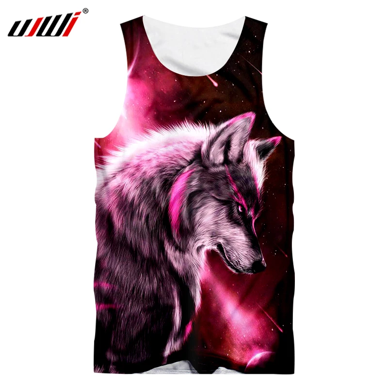 UJWI Summer Tops Man Tank Top Print Galaxy Space Wolf 3D Vest Men's ...