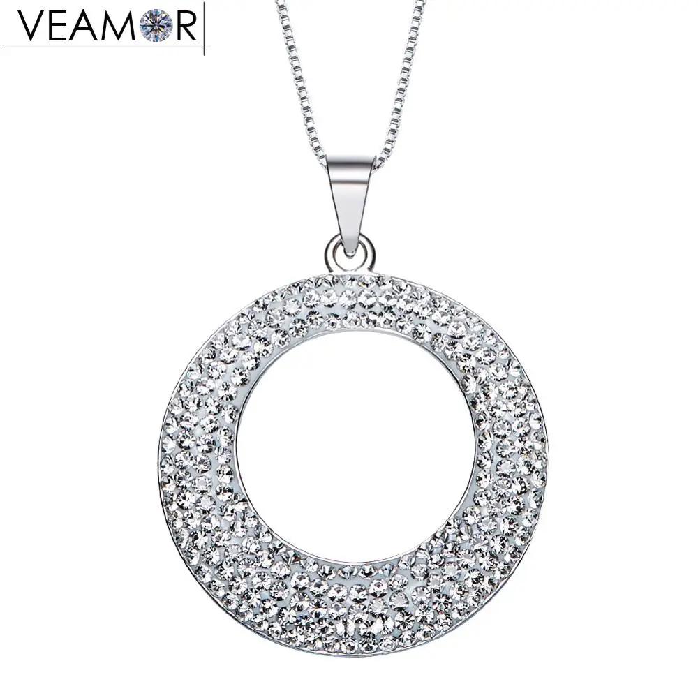 Veamor Circle Pendant Necklaces For Women Collar Pave Round Necklace ...