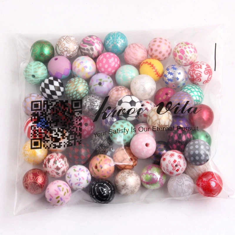 Kwoi Vita Wholesale 20mm 100pcs Random Mixed Chunky Acrylic Print Beads ...