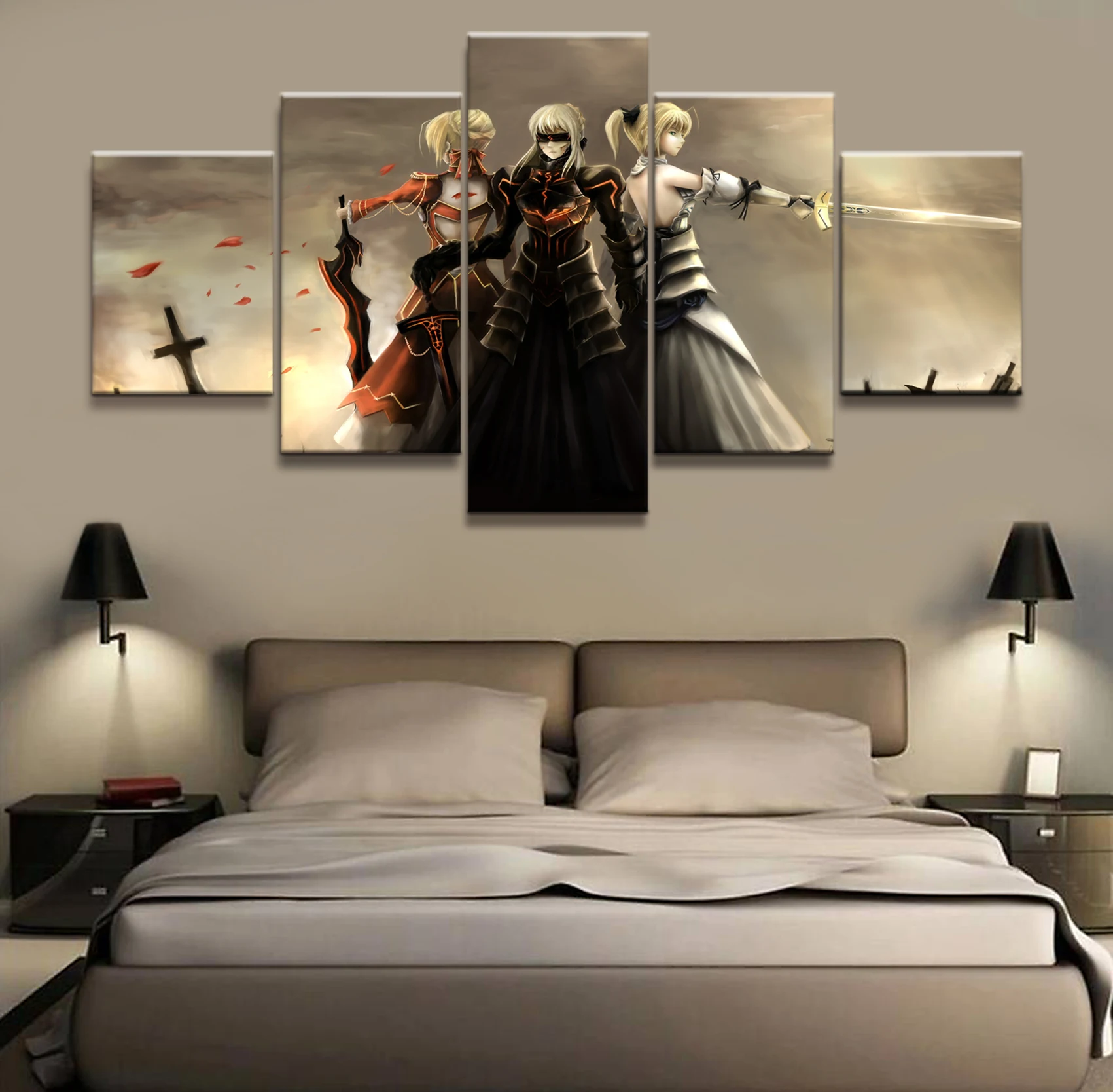 Home Decor Modular Canvas Picture 5 Piece Fate Stay Night Arthur Saber ...