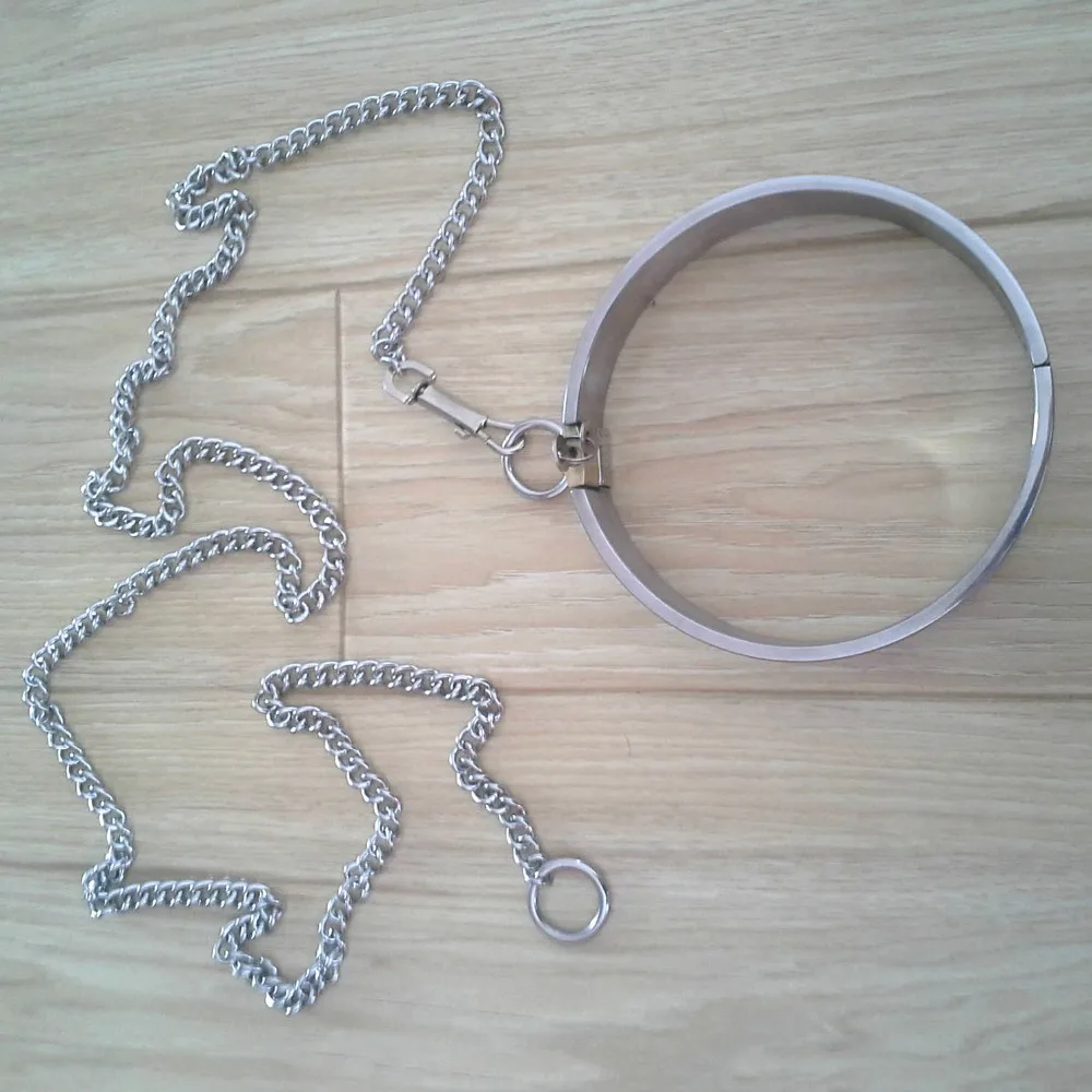 Long Chain Stainless Steel Neck Collar Locking Bondage Restraints Bdsm
