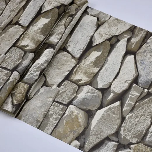 Waterproof Vintage 3D Stone Effect Wallpaper Roll Modern Rustic ...