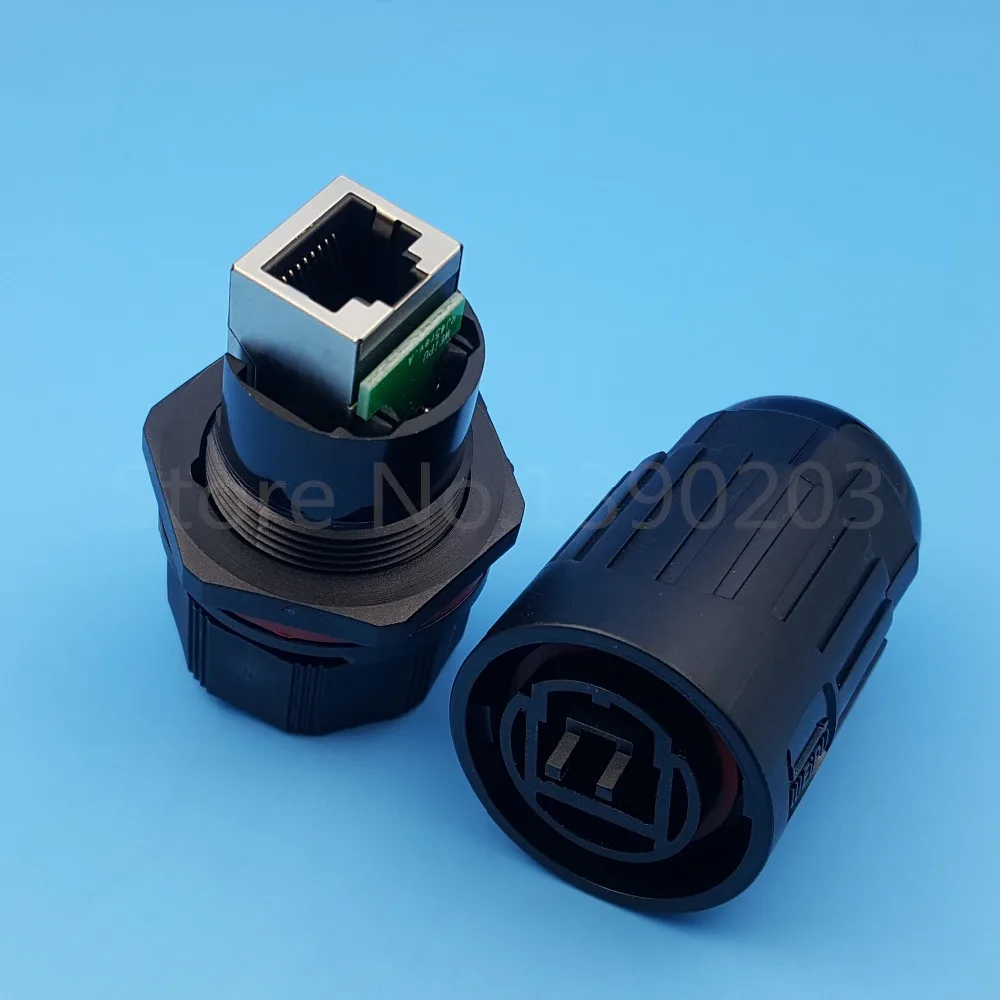 1Set-Black-Waterproof-IP67-RJ45-Ethernet-Connector-Panel-Mount-Plug-and ...