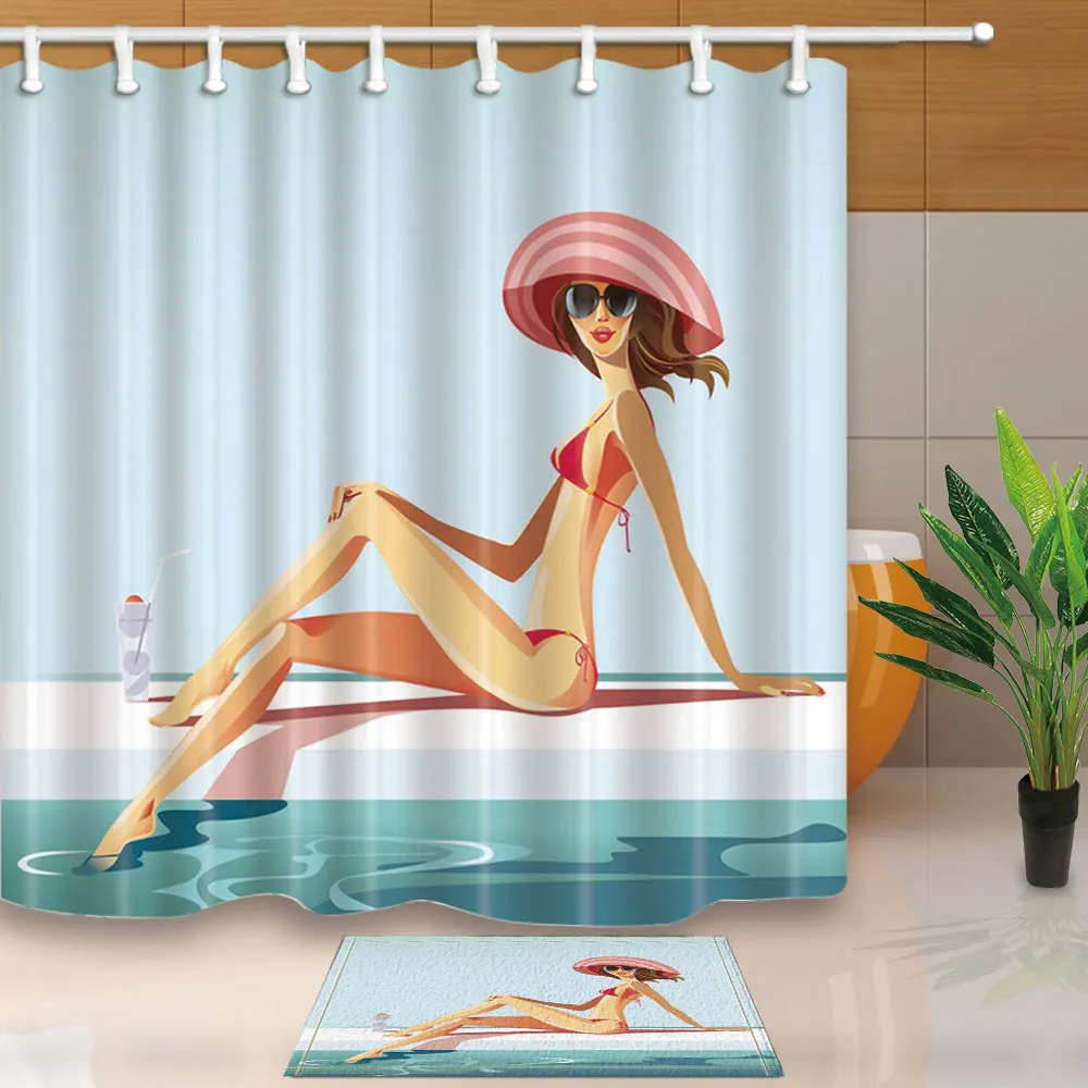 Home Decor Shower Curtains Cartoon Fashion Girl Bath Screen Polyester