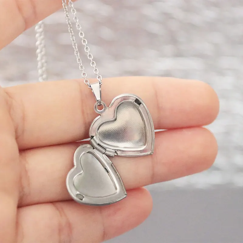 Everfast-1pc-Smooth-Photo-Frame-Love-Heart-Pendant-Necklaces-Stainless ...
