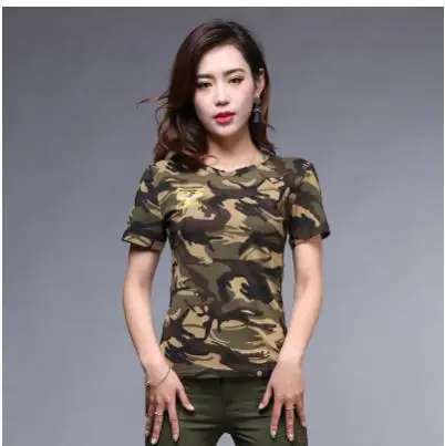 2018 Womens Summer Short Sleeves Army Green T Shirts Casual Camouflage ...