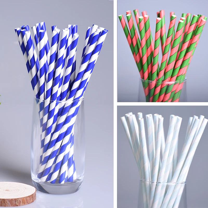 25pcs Lot Colorful Striped Spiral Paper Drinking Straws For Birthday