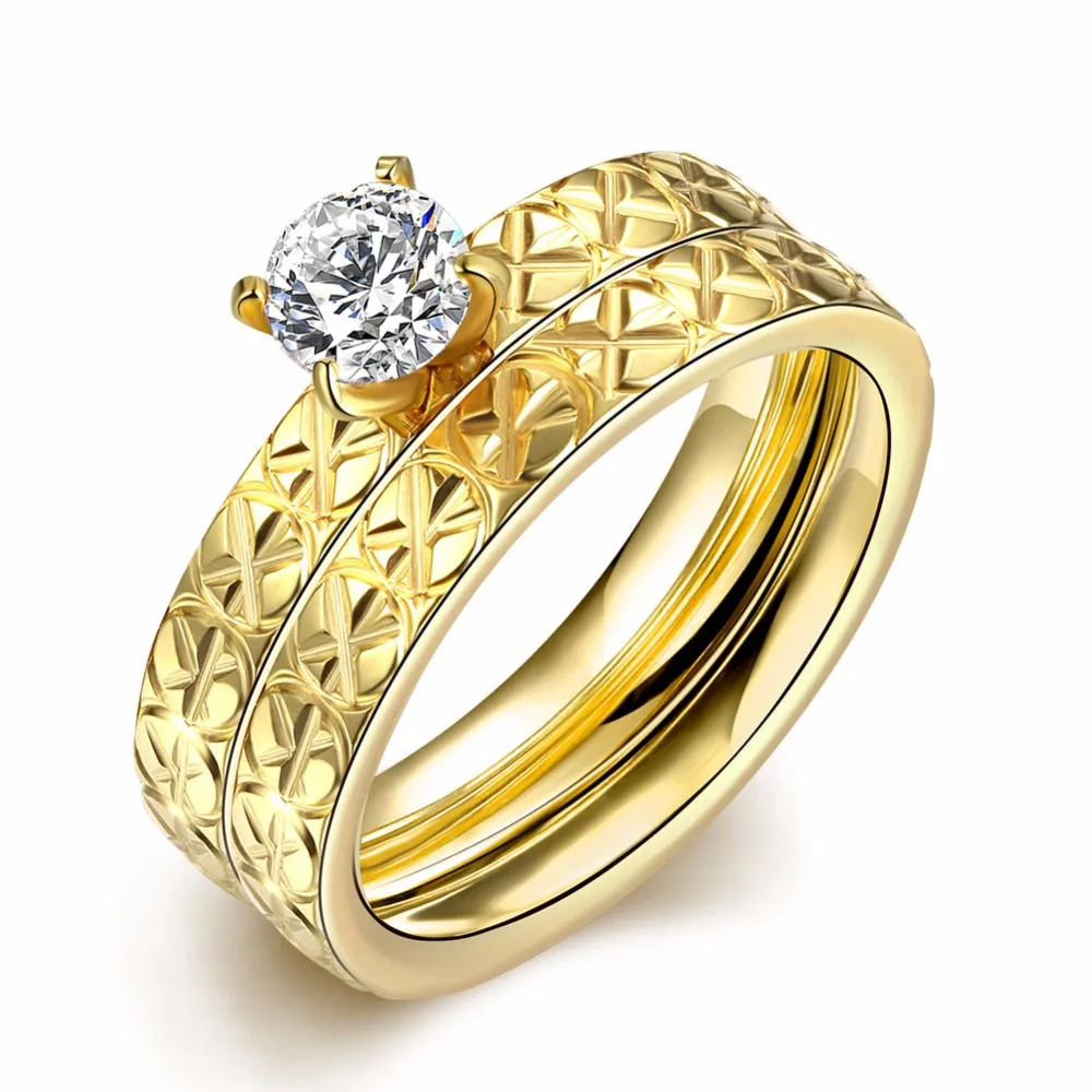 Bagues en acier inoxydable pour femmes et hommes, en cristal de zircone ...