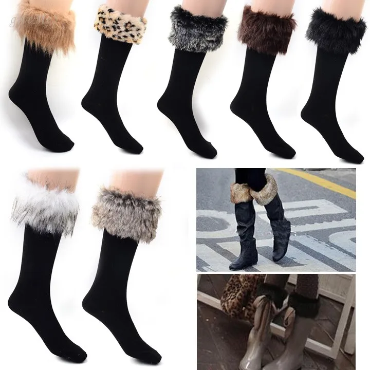 Socks Fashion Women's Long Cotton Fur Socks Faux Fur Long Flanging Fur ...