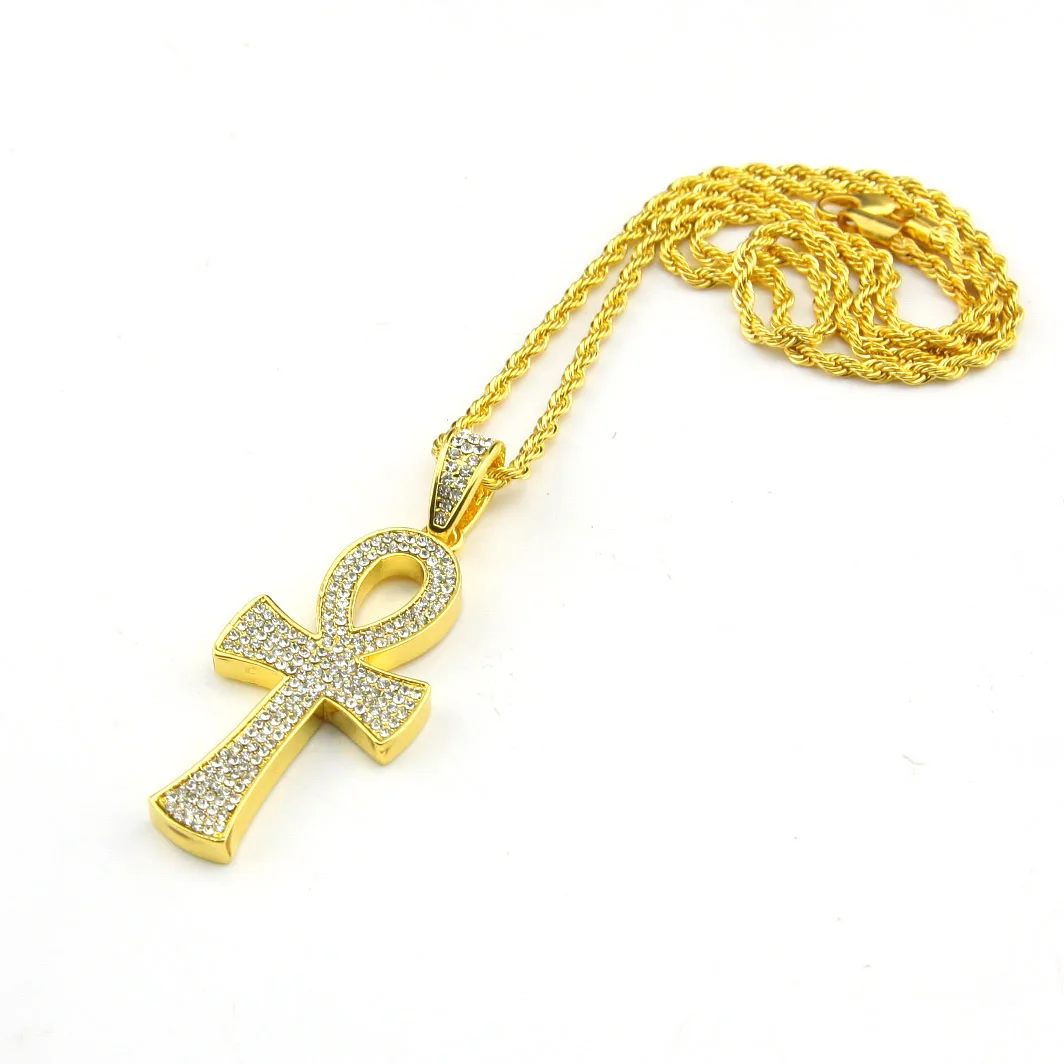 Egyptian Ankh Key Of Life Gold color Cross Pendant Necklace Chain Charm ...