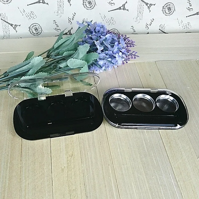 30pcs Empty Black Eye Shadow Case Container Diy Empty 3 Grids Compatc Circle Eye Shadow
