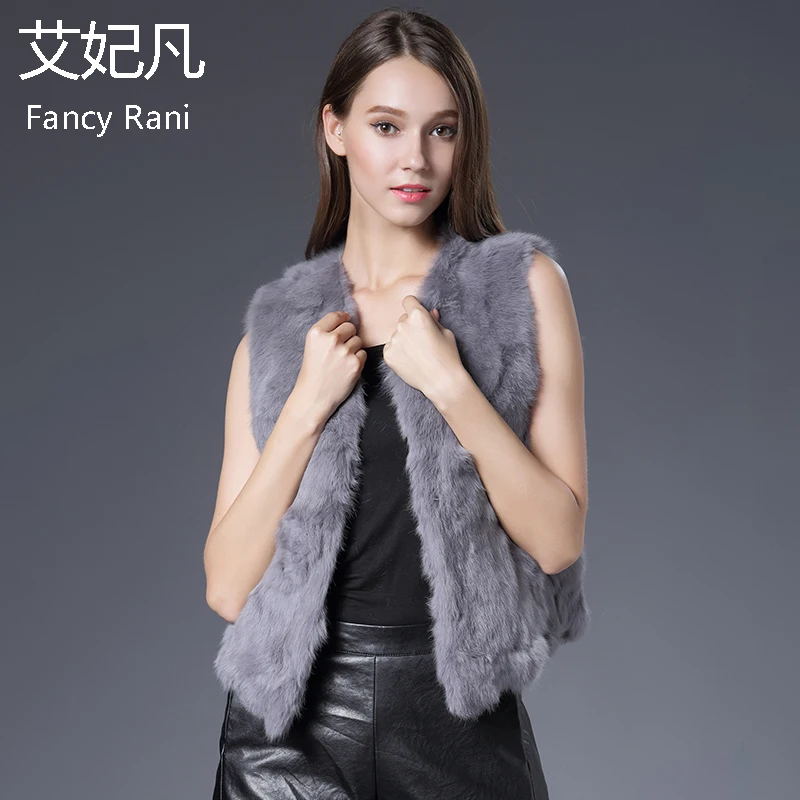 Verdadeira Pele De Coelho Colete Casaco de Primavera das Mulheres Sem Mangas Colete De Pele ...