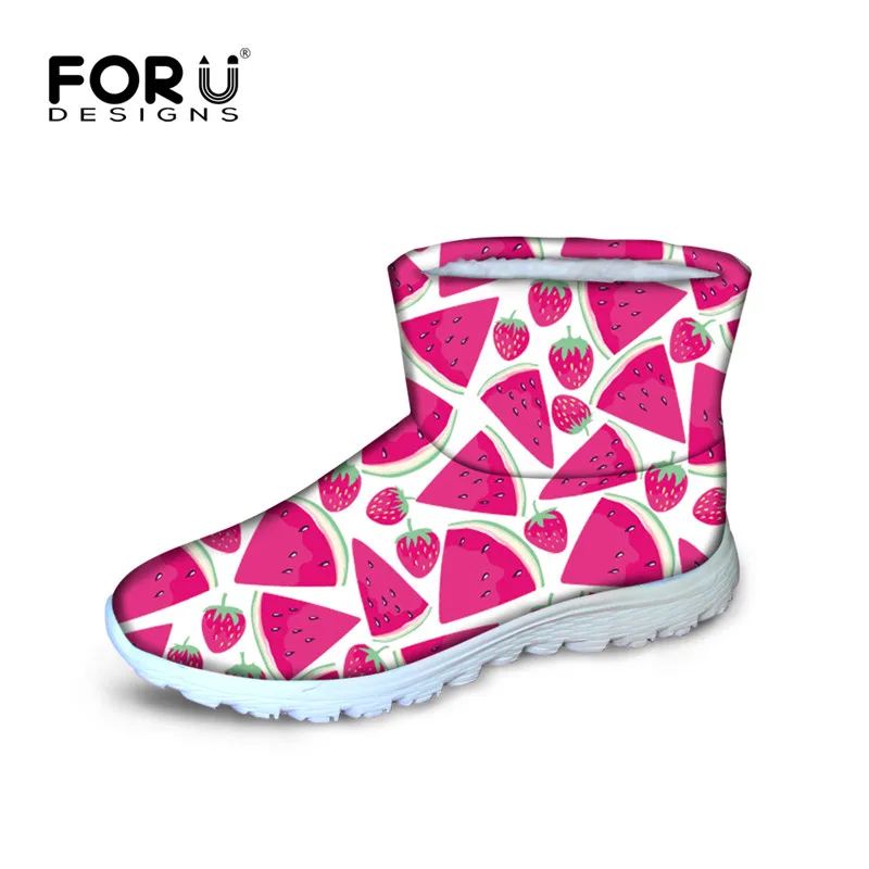 FORUDESIGNS Winter Women's Shoes Strawberry Watermelon Fruit Printing ...